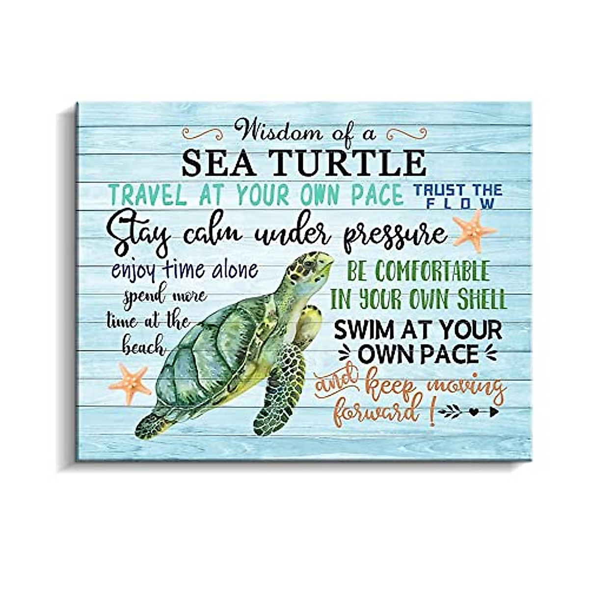Creoate Bathroom Picture Wall Decor, Framed Wisdom Sea Turtle Green Canvas Art Motivational Artwork for Home Bathroom Wall Art, 12x15 Inches
