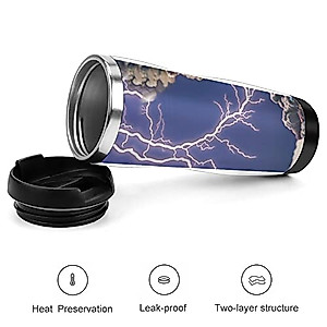 Thunderbolt Cat Travel Coffee Mugs with Lid Insulated Cups Stainless Steel Double Wall Water Bottle