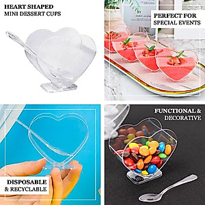 Efavormart 24 Pack | 2oz Mini Clear Plastic Heart-Shaped Dessert Parfait Cups with Spoons, Disposable or Reusable Pudding Snack Bowl Sets