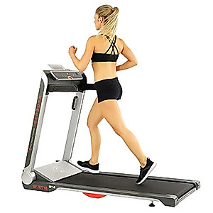 Sunny Health & Fitness Electric Slim Folding Running Treadmill with Wide Belt, Tablet Holder, Speakers, 250 lb Max Weight, No Assembly - Strider, SF-T7718, Gray