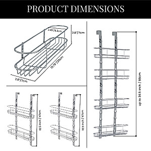 VIVA Spice Rack Organizer (2 sets) – Hanging Over the Cabinet Door or Wall Mounted, Height Adjustable - Modern, Sleek Design - Chrome
