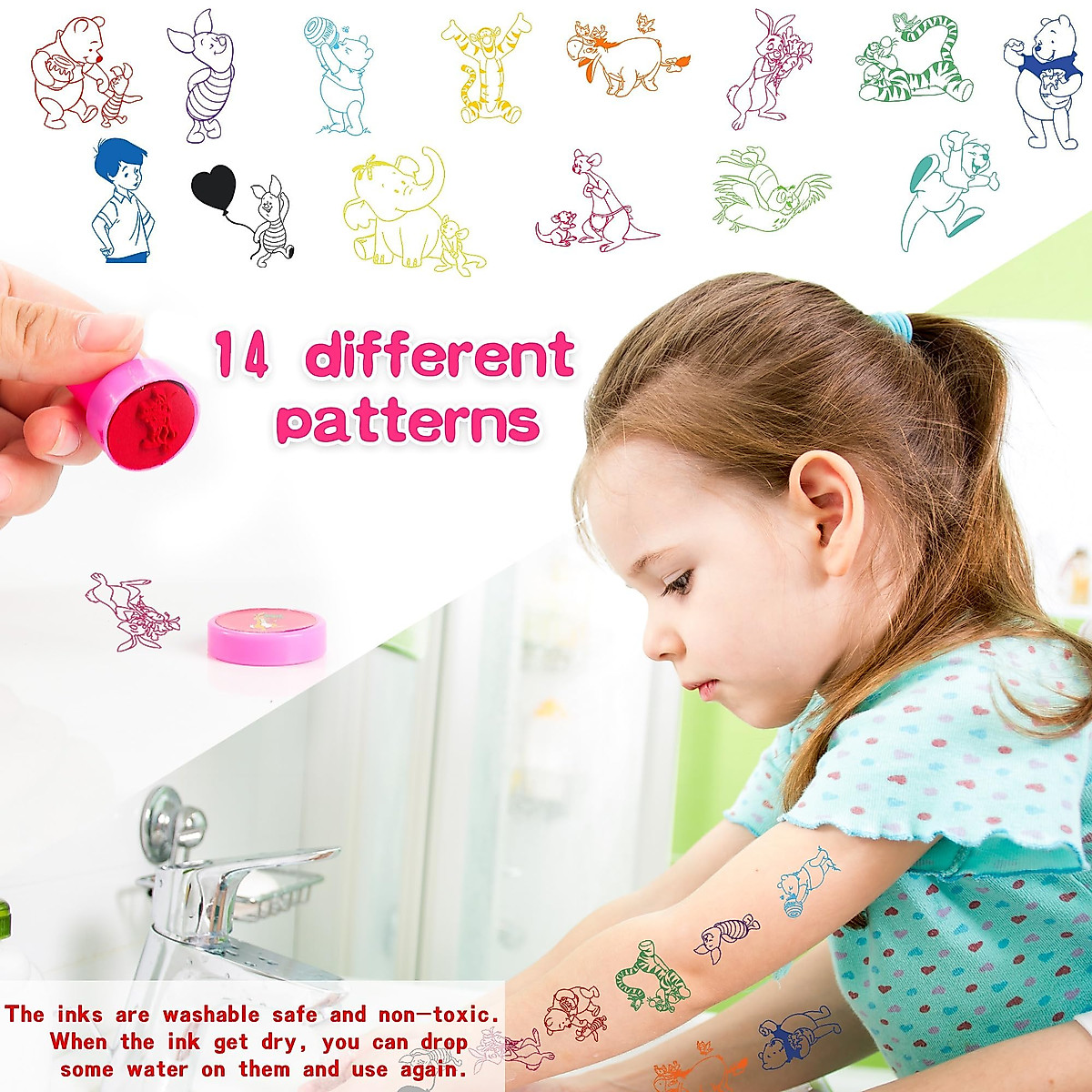 Generic 124PCS Bear Baby Shower Party Favor Supplies, Themed Birthday Decorations Including 12 Bracelets, 12 Keychains, 12 Button Pins, 50 Stickers, 14 Stampers, 12 Bubble Wands and Stickers, Yellow