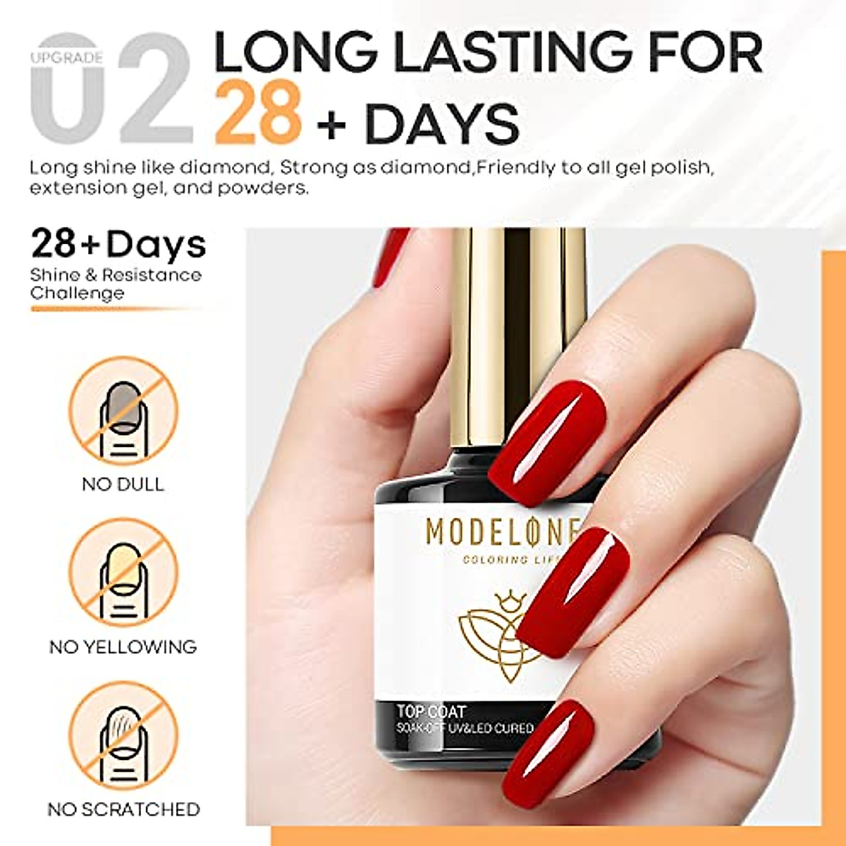 modelones Gel Top Base Coat Set 2 Pcs Gel Nail Polish No Wipe Gel Clear Top Coat Nail Lamp Need Long Lasting Shiny 10ml Gifts for Women