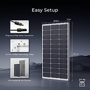 Renogy Solar Panel 100W, N-Type 16BB Grade A+ Cells, 12V 100 Watt Solar Panel 25% High-Efficiency, PV Module Power Charger for RV Marine Rooftop Farm Battery and Other Off-Grid Applications