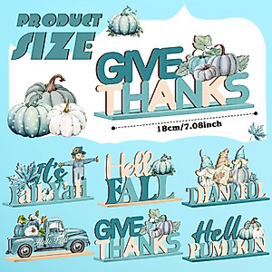 Quzzil 6 Pcs Thanksgiving Wooden Sign Blue Autumn Table Decoration Pumpkin Centerpieces Hello Fall Tabletop Decor for Harvest Farmhouse Home Tables Decor Thanksgiving Theme Party Decorations Supplies