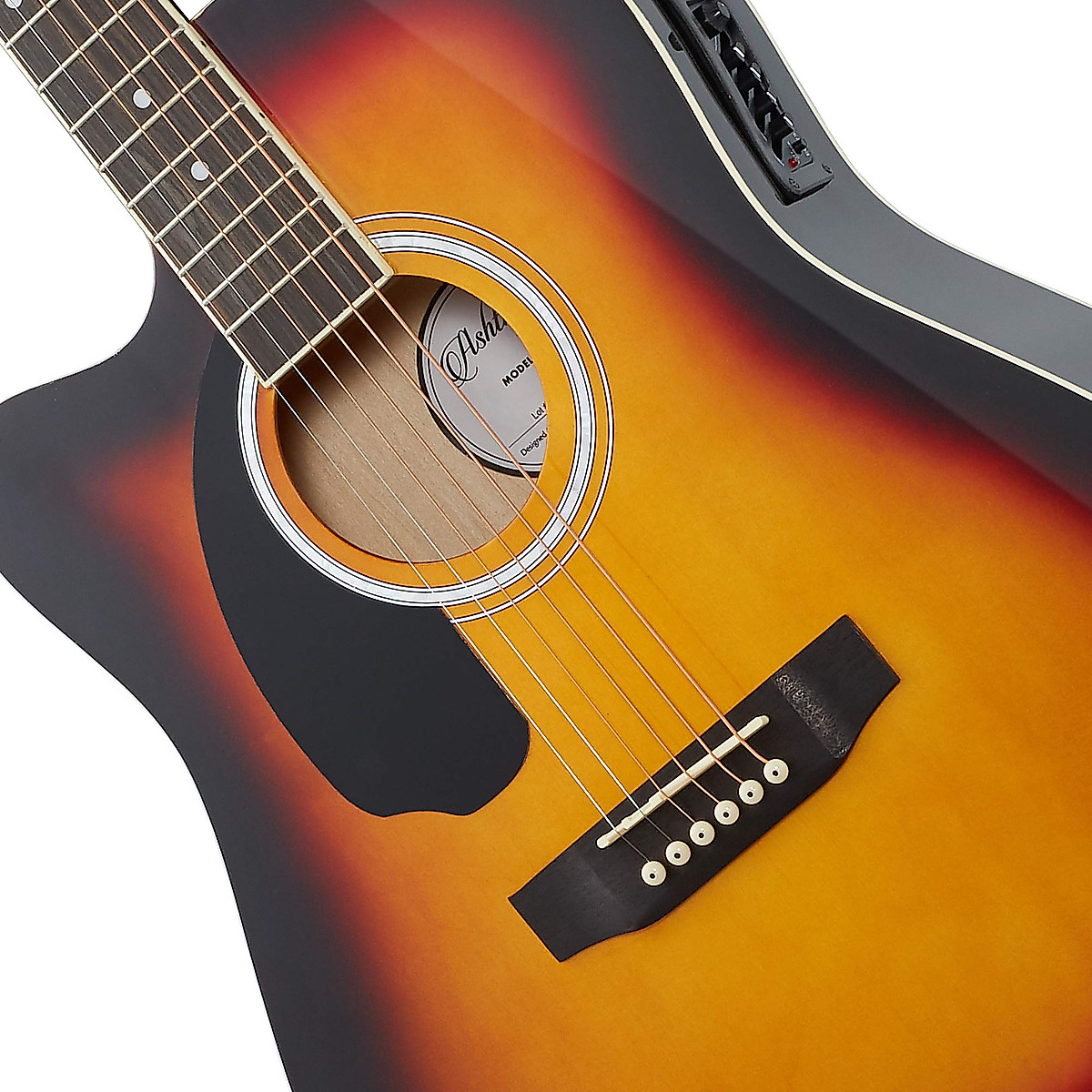 Ashthorpe Full-Size Left-Handed Dreadnought Cutaway Acoustic-Electric Guitar Bundle - Premium Tonewoods - Sunburst