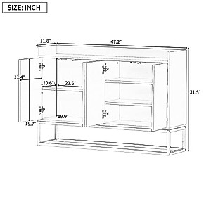 Modern Sideboard Buffet Cabinet, Kitchen Storage Cabinet with 4 Doors, Adjustable Shelves & Metal Legs, Storage Cupboard Console Table for Dining Room Entryway (Black)