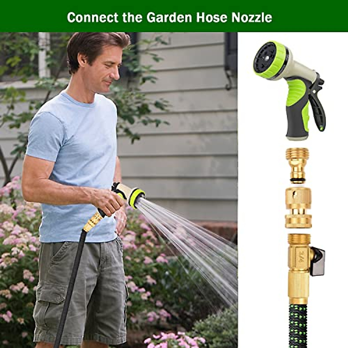 Hopcorner 6 Sets Garden Hose Quick Connector, Solid Brass 3/4 Inch GHT Thread Fitting No-Leak, Water Hose Female and Male Easy Connect