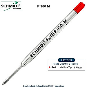 3 Pack - Med-Red Ink P900 Schmidt Parker Style Ballpoint Refill