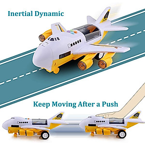 SLENPET Large Airplane Toy with 6 Construction Trucks Set, 32.6x22.4 Inch Play Mat, 11 Road Signs, 9 in 1 Vehicle Car Toys for 3 Year Old Boys, Kids, Toddlers, Childs
