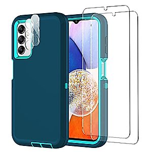 Hucasok for Galaxy A14 5G Case,Samsung Galaxy A14 5G Case with 2 Pack Screen Protector+2 Pack Camera Lens Protector Shockproof Rugged Full Body Protection Heavy Duty 3-Layer Durable Cover,Turquoise
