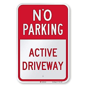 SmartSign - K-5441-EG-12x18 "No Parking - Active Driveway" Sign | 12" x 18" 3M Engineer Grade Reflective Aluminum Red on White