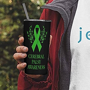 Cerebral Palsy Awareness Green 20 OZ Stainless Steel Tumbler Travel Car Coffee Mug with Straw Lid Cleaning Brush Coffee Tumbler Mug for Women Men