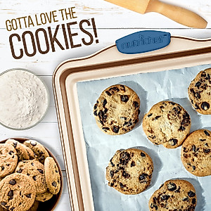 NutriChef 3-Piece Nonstick Bakeware Set - Premium Carbon Steel Baking Trays with Blue Silicone Handles, Easy to Clean, Small, Medium & Large Cookie Sheet Pans