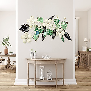 AcozyHom Leaves and Flowers Metal Wall Decor, 58"(L) x26(H), Large Plant Iron Wall Sculpture, Modern Abstract Wall Panel Art for Home, Hotel, Bar, Living Room Decoration, Green