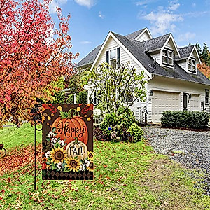 Happy Fall Garden Flag Burlap Autumn Vertical Double Sided Fall Thanksgiving Pumpkin Garden Flag Yard Outdoor Decoration 12.5 X 18 Inch