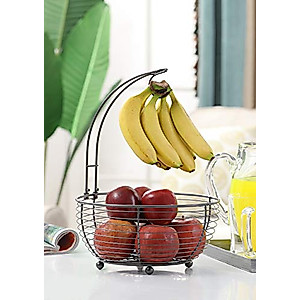 SunnyPoint Tabletop Wire Fruit Basket Bowl Stand with Banana Hanger