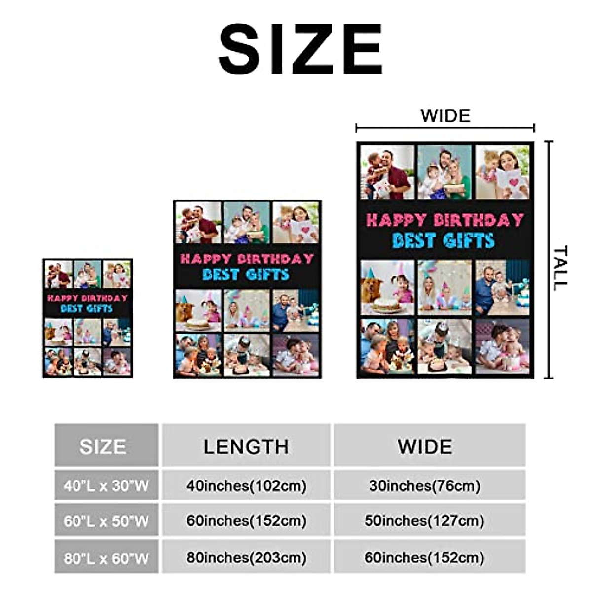 Custom Blanket with Photos Blankets 60'' x 80'' Personalized Picture Collage Name Text Bedding Blanket Birthday Christmas Halloween Valentines Gifts for Adults Kids Mom Family Couples Father