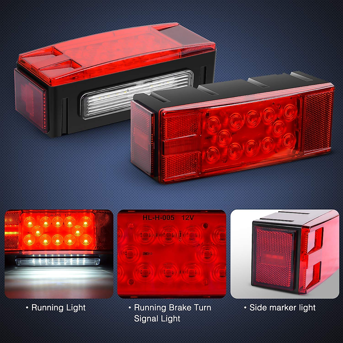 Nilight TL-20 2PCS Submersible Kit Low Profile Rectangular LED Stop Tail Turn Signal Side Marker Light on 12V RV Pickup Trucks Marine Boats Trailers, 2 Years Warranty,Red, White, Black