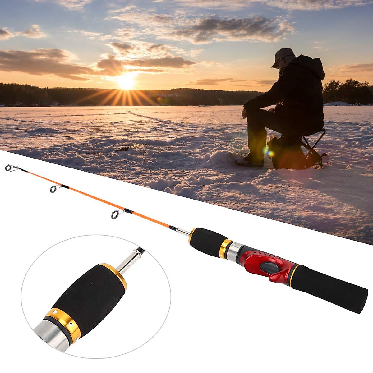 VGEBY Telescopic Fishing Rod, 52cm Fiber Material Ice Fishing Rod Pole Two Sections Three Ring Fishing rods and Accessories