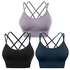 Evercute Cross Back Sport Bras Padded Strappy Criss Cross Cropped Bras for Yoga Workout Fitness Low Impact