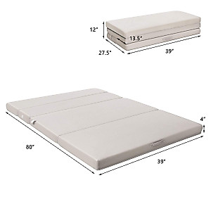 Giantex 4" Thick Folding Portable Mattress Pad Sofa Bed with Carrying Handles and Removable Washable Fabric, High-Density Foam Futon Sleepover Guest Easy to Store (Twin XL, Gray)