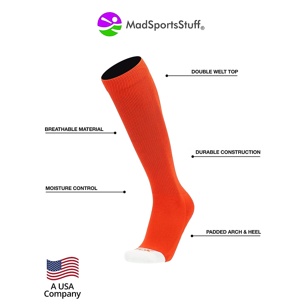 MadSportsStuff Pro Line Over the Calf Baseball Socks (Orange, Small)