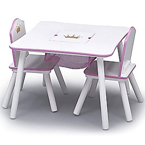 Delta Children Princess Crown Kids Wood Table and Chair Set with Storage - Greenguard Gold Certified, White/Pink