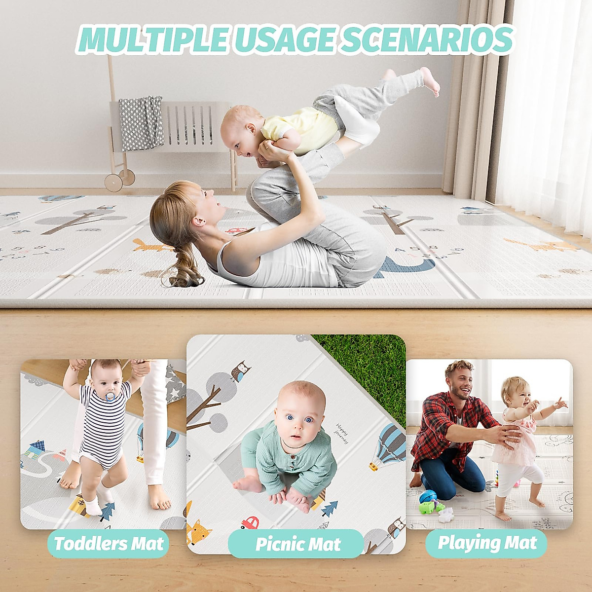 Foldable Baby Playmat, XPE Foam Baby Gym & Play Mat with Non-Toxic Materials, Extra Large Size 79" x 59"