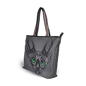 Large Shoulder Bag Sphynx Cat Handbag Tote Bag With Zipper for Work Travel Beach Shopping School