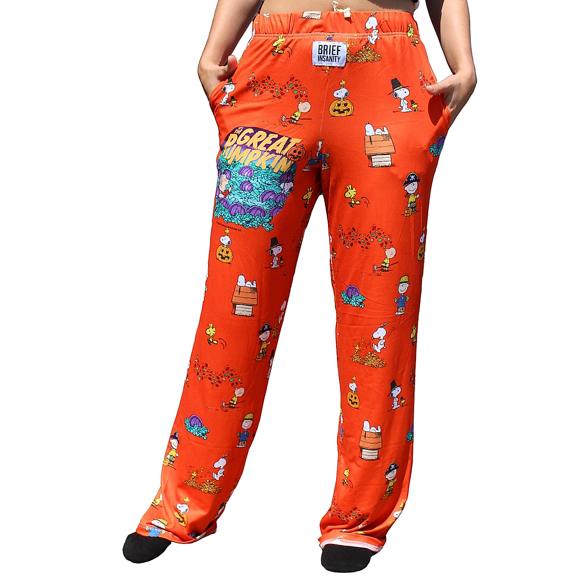 Snoopy Unisex Lounge Pajama Pants - Loose-Fit, Fall, Halloween Wear - Snoopy Great Pumpkin Sleep Bottoms (Large)