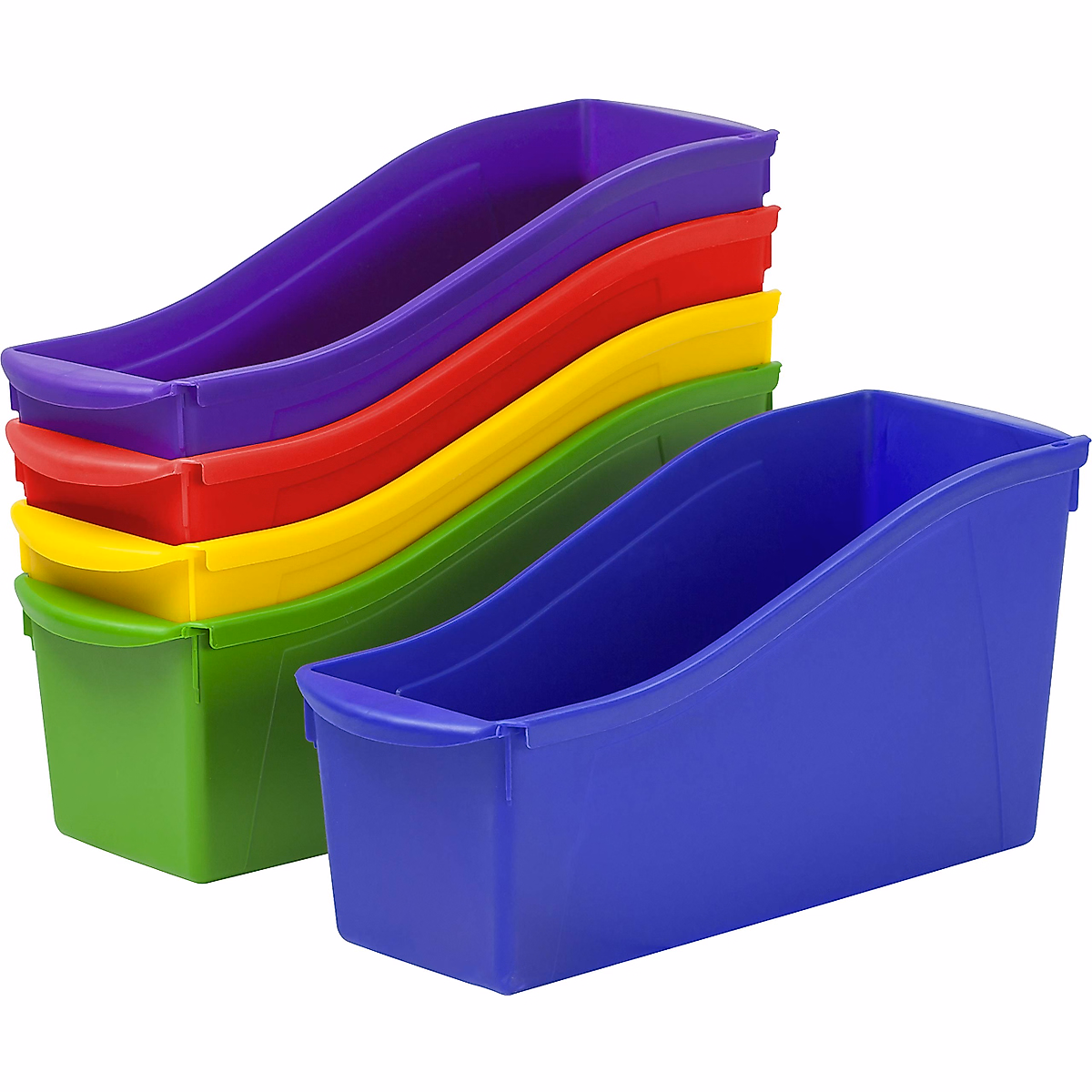 Storex Interlocking Book Bins, 5 1/3 W x 14 1/3 L x 7 H, 5 Color Set, Plastic (70105U06C)