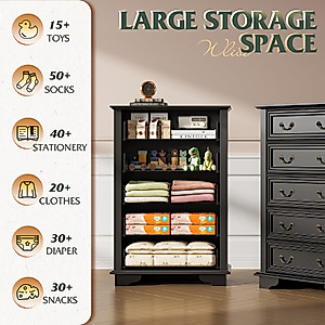 WLIVE Dresser TV Stand, Entertainment Center with Fabric Drawers, Media Console Table with Open Shelves for TV up to 45 inch, Storage Drawer Unit for Bedroom, Living Room, Black and Rustic Brown