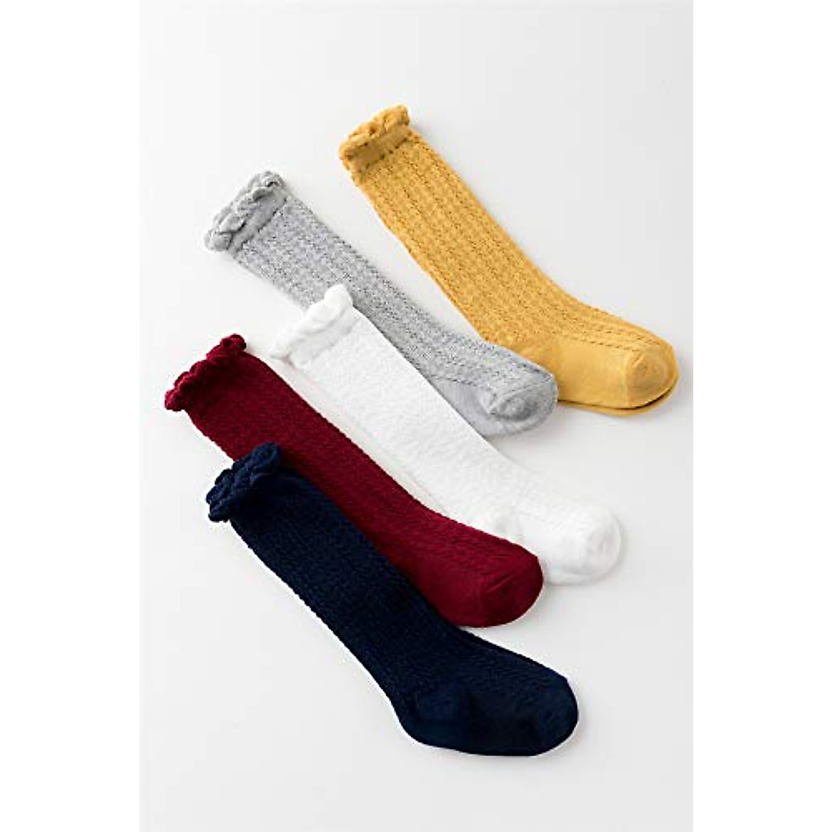 Jastore 5 Pairs Unisex Baby Girl Boy Lace Stocking Toddler Knit Knee High Cotton Socks (3-5T, A-Mixed Color-5 Pairs)