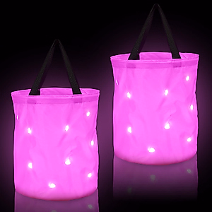 2 Pieces LED Light Halloween Candy Bags Light Up Halloween Bucket Trick or Treat Bags Light Up Candy Bags Multipurpose Reusable Goody Bucket for Halloween Supplies Favors(Pink)