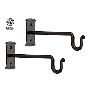 RTZEN Plant Hanger Shepards Hook 7.5" - Hand Forged Heavy Duty Wrought Iron Wall Decor - Indoor or Outdoor Shepherds Hook Hanging Bracket for Bird Feeders Lanterns Baskets and Wind Chimes - 2 Pack