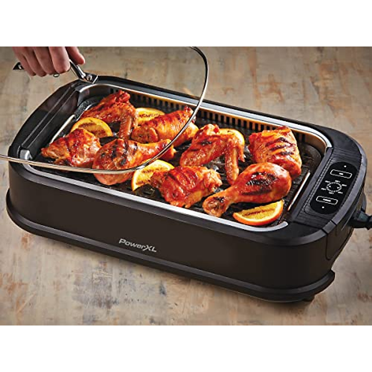 Power XL Smokeless Electric Indoor Removable Grill and Griddle Plates, Nonstick Cooking Surfaces, Glass Lid, 1500 Watt, 21X 15.4X 8.1, black