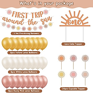 First Trip Around The Sun Birthday Decorations Boho Sun 1st Birthday Banner You Are My Sunshine Party Supplies Muted Sun Dessert Table Backdrop for 1st Birthday Girl Decorations