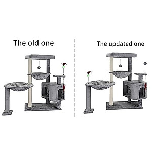 YOUPET 33.46" Height Cat Tree with Cat Condo Big Hammock and Two Replacement Spring Balls,Grey …