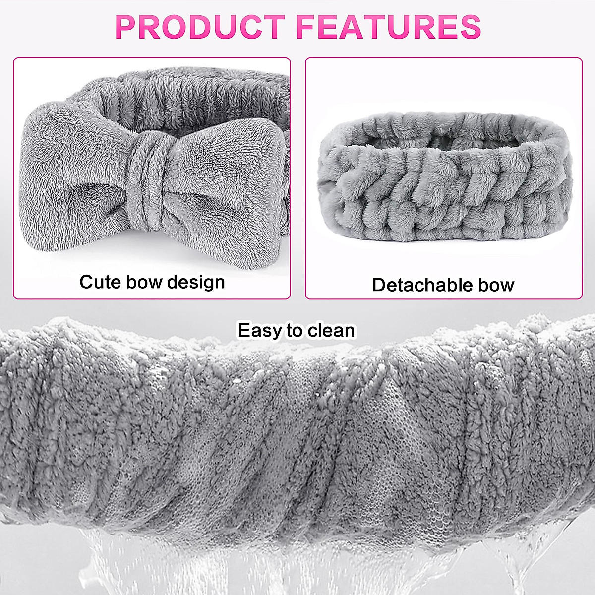 SLNZAPTY 8 Pcs Face Wash Headband, Spa Makeup Headband, Fluffy Bow Facial Headband, Soft Microfiber Skin Care Head Wrap, Shower Bathing Yoga Hair Band for Women - Multicolor