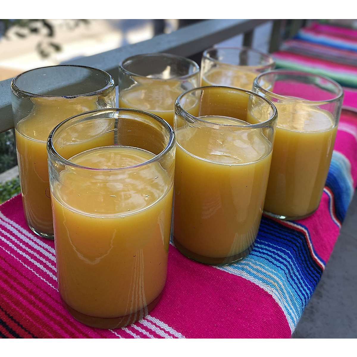 Dos Sueños Hand Blown Mexican Drinking Glasses – Set of 6 Natural Clear Glasses (14 oz each)