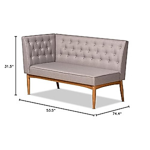 Baxton Studio Riordan Mid-Century Modern Grey Fabric Upholstered and Walnut Brown Finished Wood 2-Piece Dining Nook Banquette Set