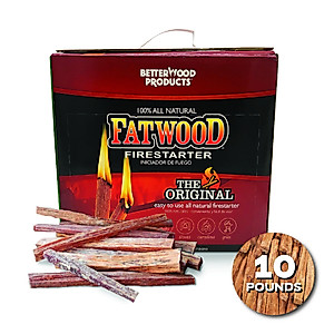 Betterwood 10 Pound Fatwood Natural Pine Firestarter 1 Pack for Campfire, BBQ, or Pellet Stove, Non Toxic and Water Repellent
