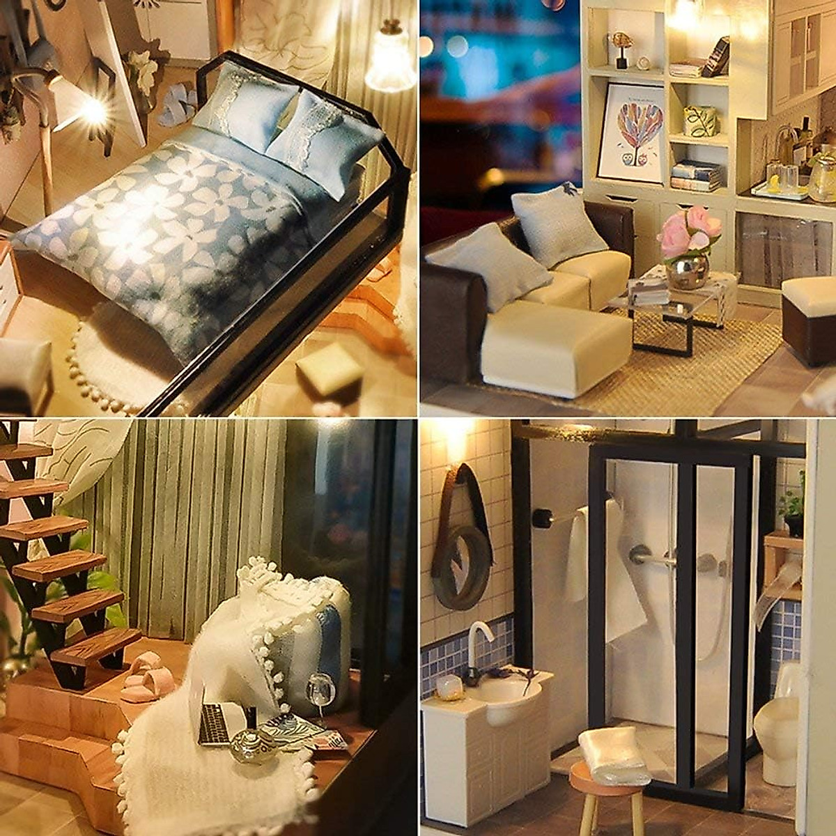 UniHobby DIY Dollhouse Kit with Dust Proof Cover 1:24 Scale Wooden Toy Gift