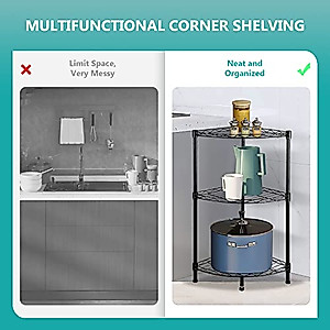 3 Tier Corner Wire Shelving Unit, Adjustable Wire Rack Shelving, Metal Wire Storage Shelves for Kitchen, Pantry, Laundry, Bathroom, Closet (13.8" D x 13.8" W x 31.5" H, Black)