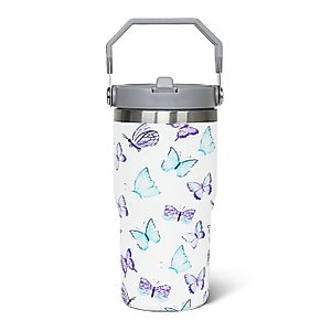 Hachishun Butterfly Tumbler with Handle,Stainless Steel Vacuum Insulated Flip Straw 20oz Butterfly Tumbler Spill Proof Coffee Travel Mug Butterfly Gifts