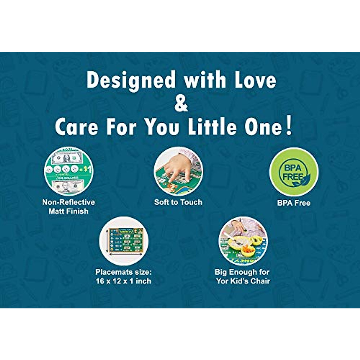 UNCLE WU Learning About Money Placemats - Early Childhood Education Materials Preschool -16 x 12 inch Waterproof Poster