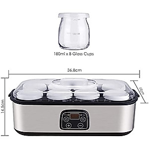 Yogurt maker, Automatic Digital Yogurt Maker Machine with LCD Display, 8 Glass Jars 48 Ozs, Stainless Steel Design,Auto Temp Control