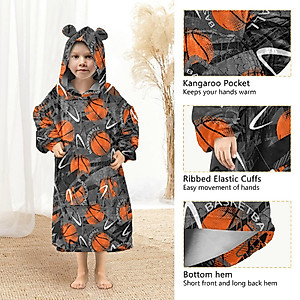JHKKU Urban Style Basketball Sport Wearable Blankets for Kids, Super Soft Warm Cozy Oversized Blanket Hoodie, Unique Gifts Boys Girls Teens with Giant Pocket