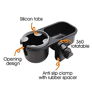 LUFFCABO Universal Stroller Accessories with Stroller Cup Holder and Stroller Tray to Hold Stroller Snack Catcher, 2 in 1 Stroller Tray Attachment (Grey)